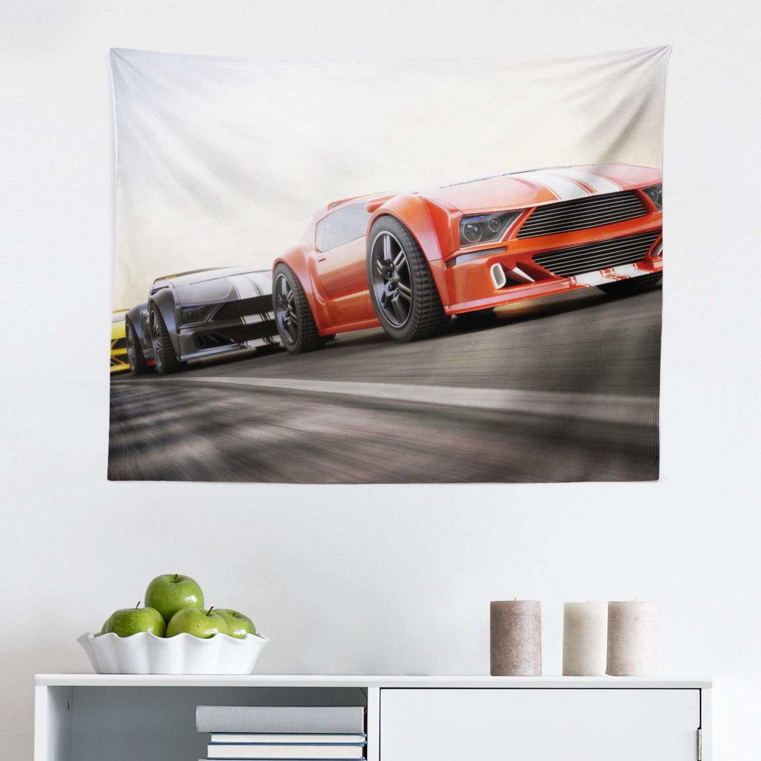 Cars Tapestry, Generic Formula Racing Car Illustration with Special ...