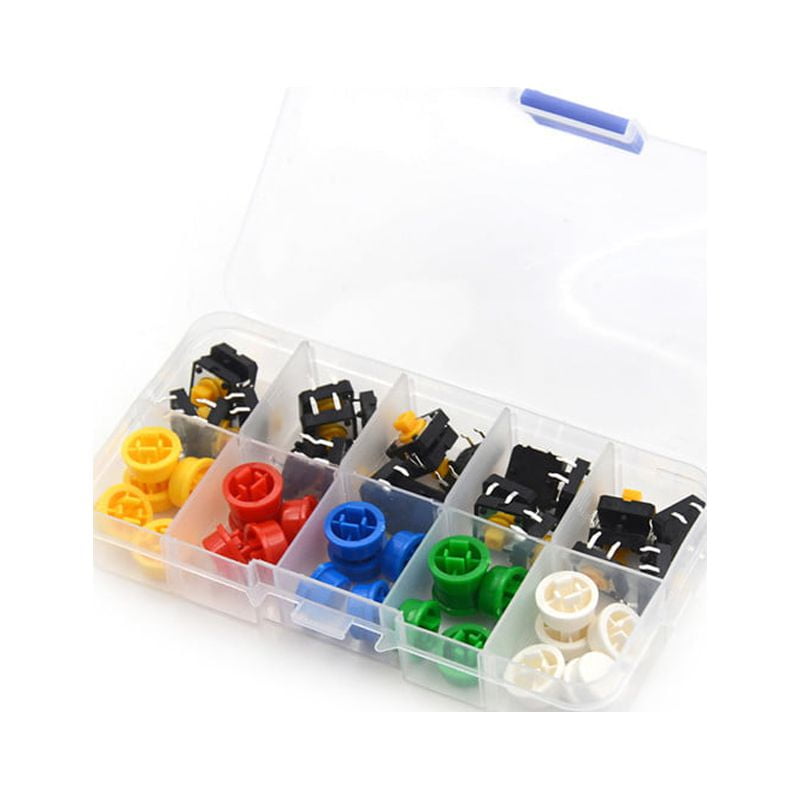 25 Momentary Tactile Push Button Touch Micro Switch 4P PCB Caps 12x12x7 ...