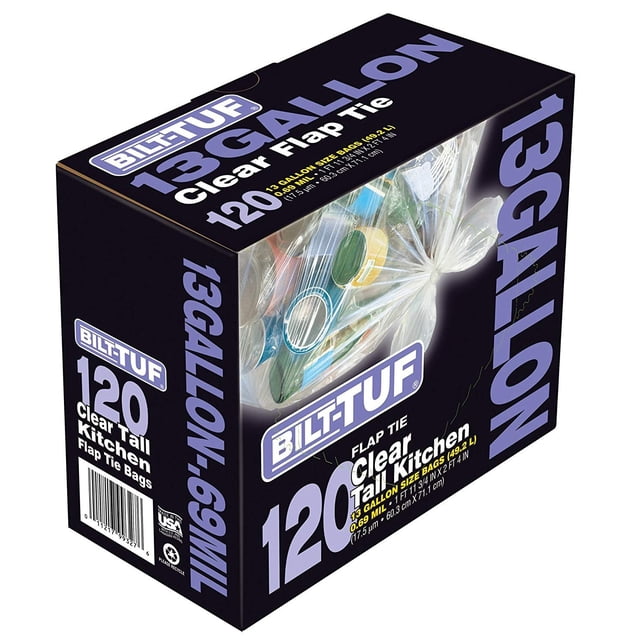 Clear Trash Bags Tall Kitchen 13 Gallon Flap Tie 120 Count Garbage Bags ...
