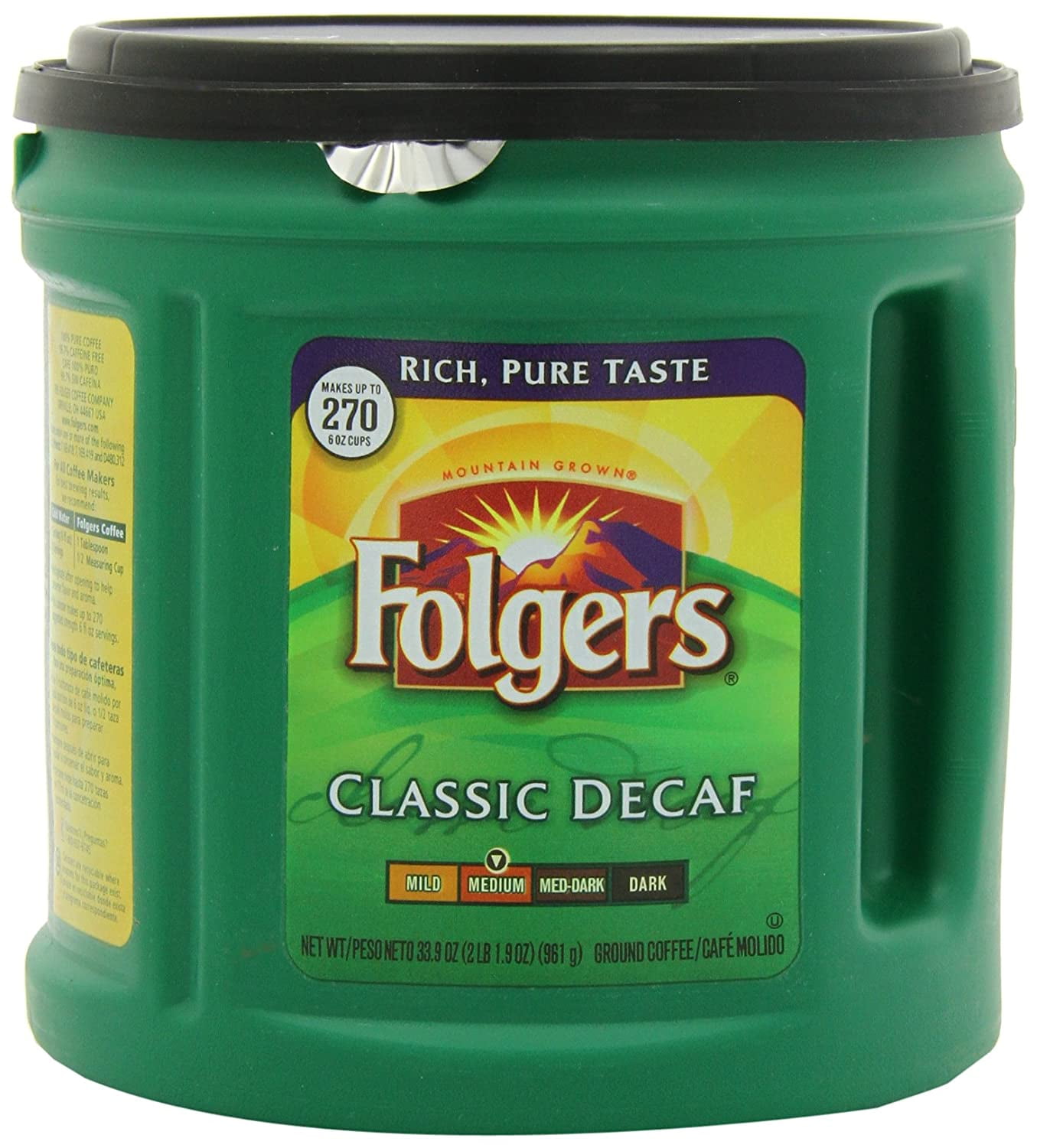 Folgers Classic Decaf Medium Roast - Makes 270 cups - 33.9oz (2lb 1.9oz ...
