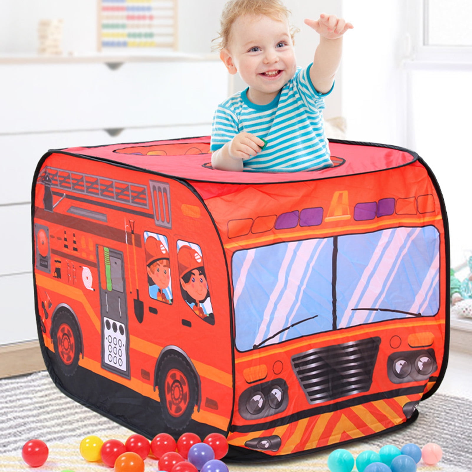 Biplut Children Tent Popup Play Tent Toy Foldable Playhouse Fire Truck ...