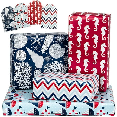 Wrapping Paper Sheet with Gift Tags Folded Flat 4 Different Adorable ...