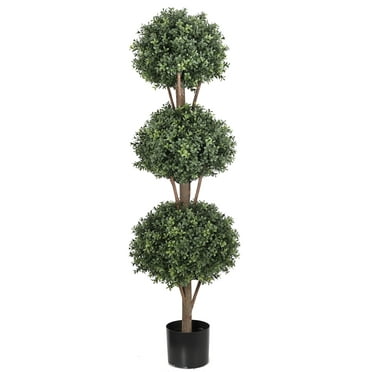 Nearly Natural 3.5' Boxwood Triple Ball Artificial Topiary in Planter ...