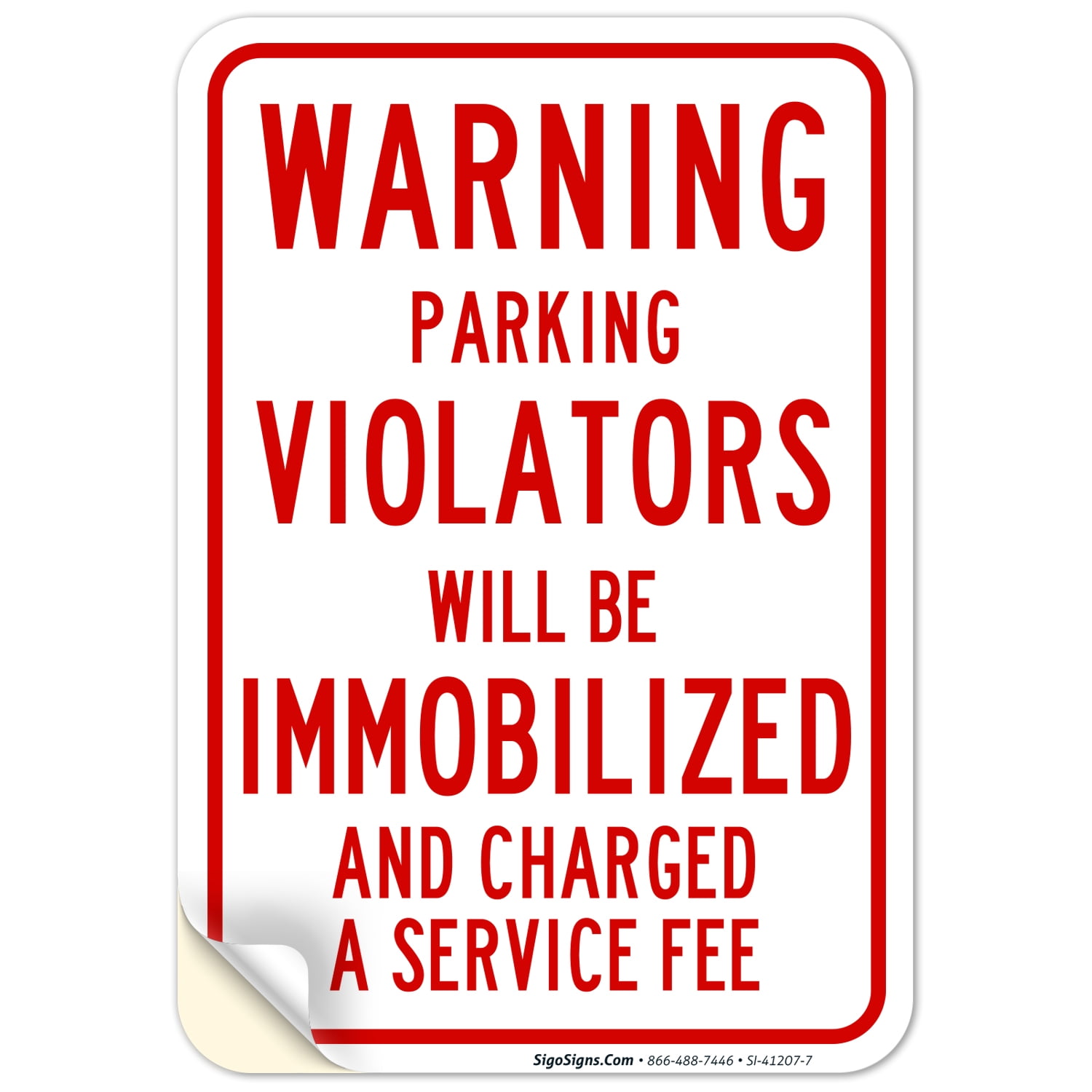 Parking Warning Violators Immobilized & Charged Fee, 10x7 Vinyl Sticker ...