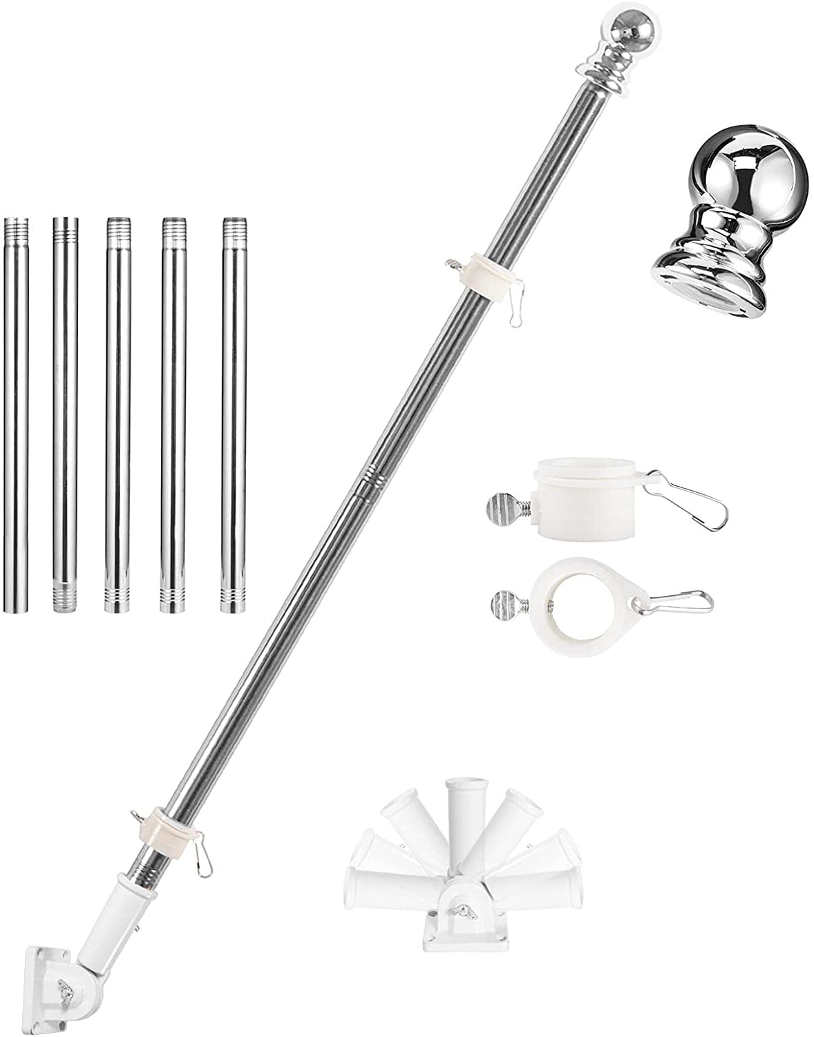 NEWLAKE 6FT Flag Pole Kit, 304 Stainless Steel Flagpole with Rotating ...