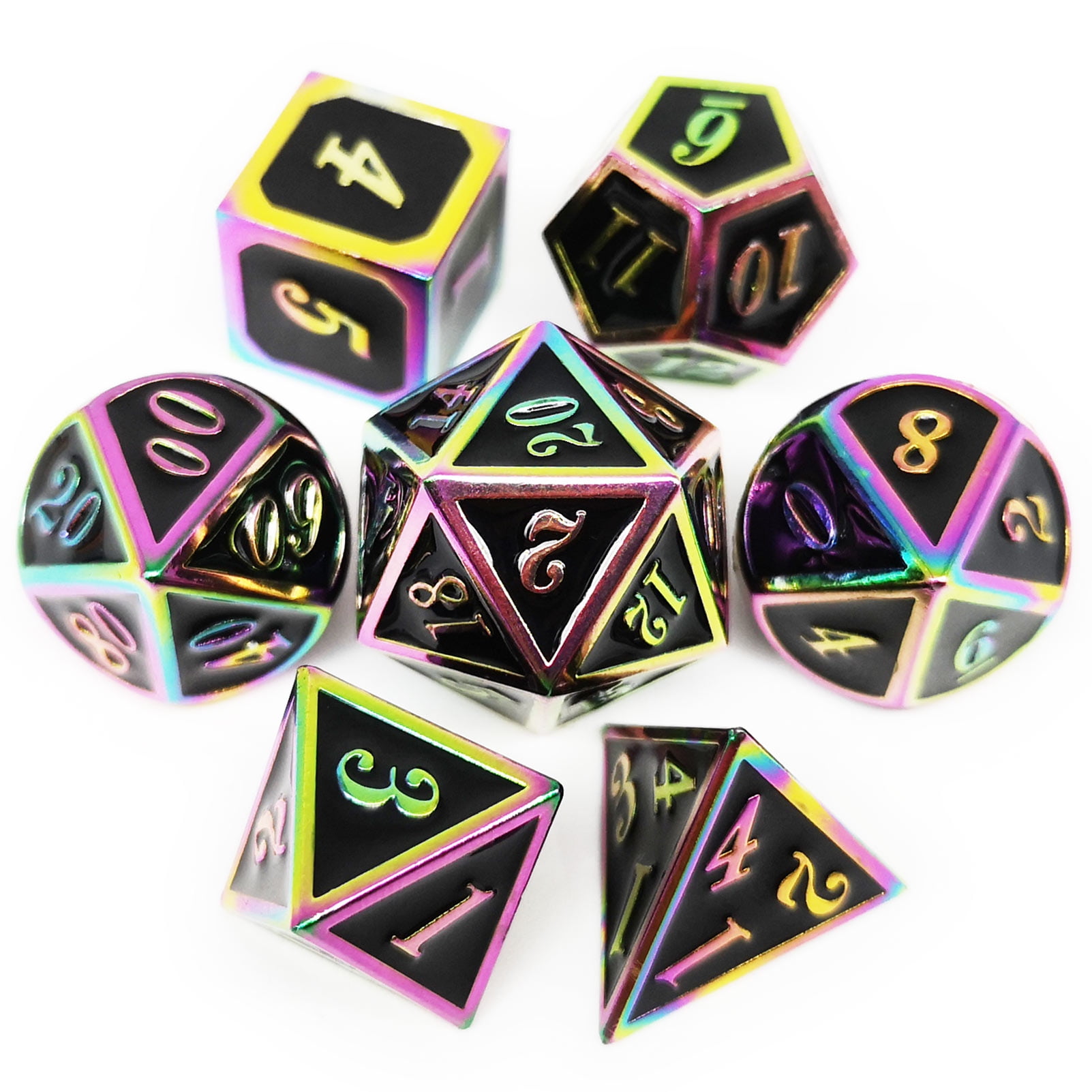 Haxtec Metal Dnd Dice Set Dandd Rainbow Black Polyhedral Dice With