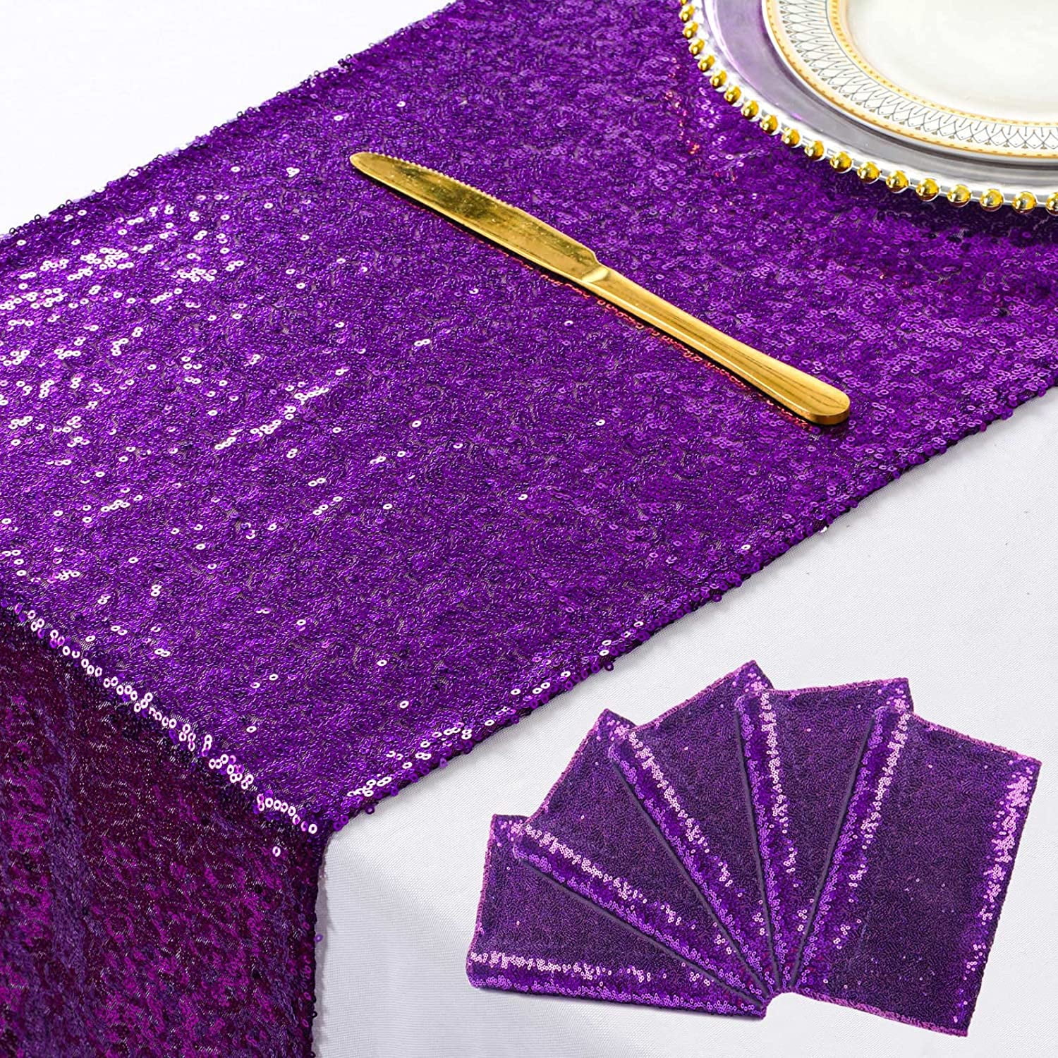 Zukuco 12x72 inch Sequin Table Runner Sparkly Sequin Runner for Wedding ...