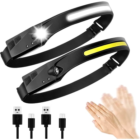 Pack of 2 Headlamps LED Rechargeable USB Super Bright 600 Lumen ...