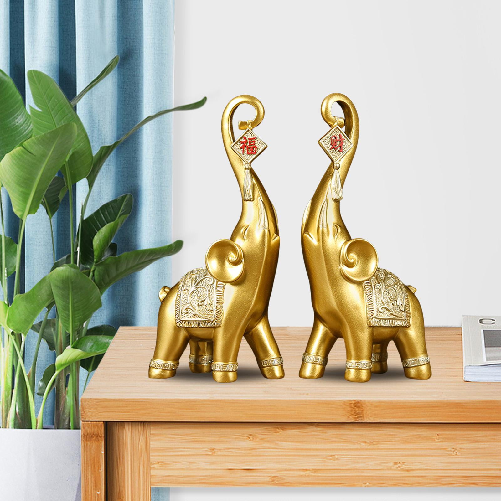 Elephant Statues Animal Figurine Decorative Accent Sculpture with Trunk ...
