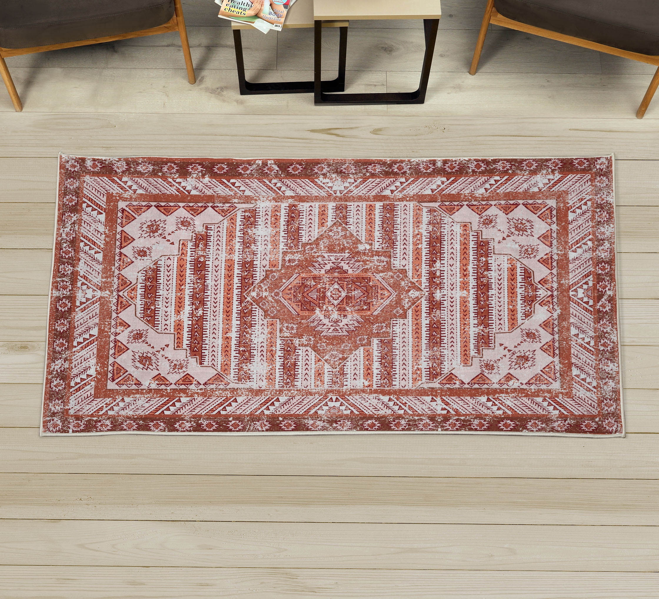 Ethnic Decorative Rug, Folkloric and Bohemian Artwork of Geometric ...