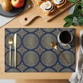 Abstract Floral Cotton Linen Placemats Set of 1, Vintage Navy Blue ...