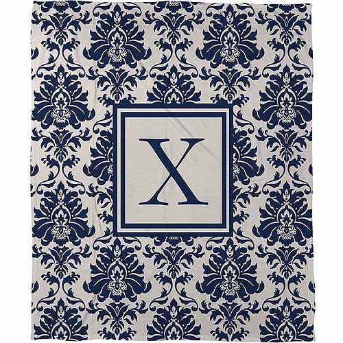 IDG Damask Monogram Fleece Throw, Blue - Walmart.com - Walmart.com