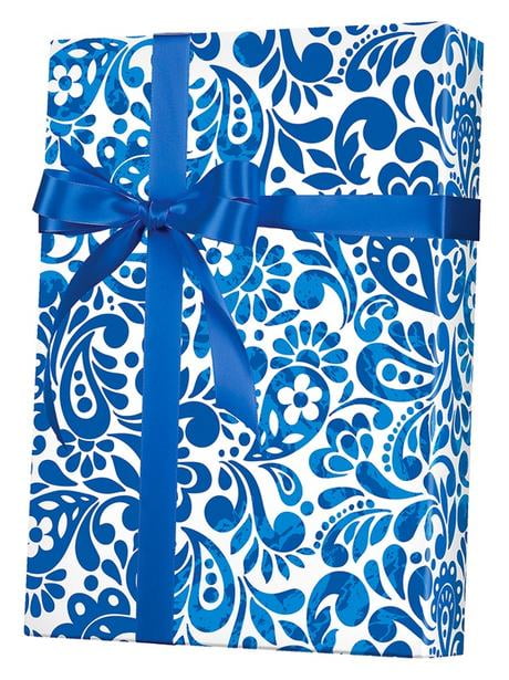 Royal Blue and White Floral Batik Birthday / Special Occasion Gift Wrap ...