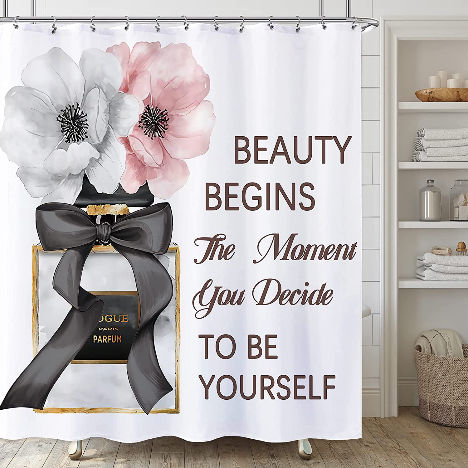 Perfume Bottle Shower Curtain Pink Floral Flower Shower Curtain for ...