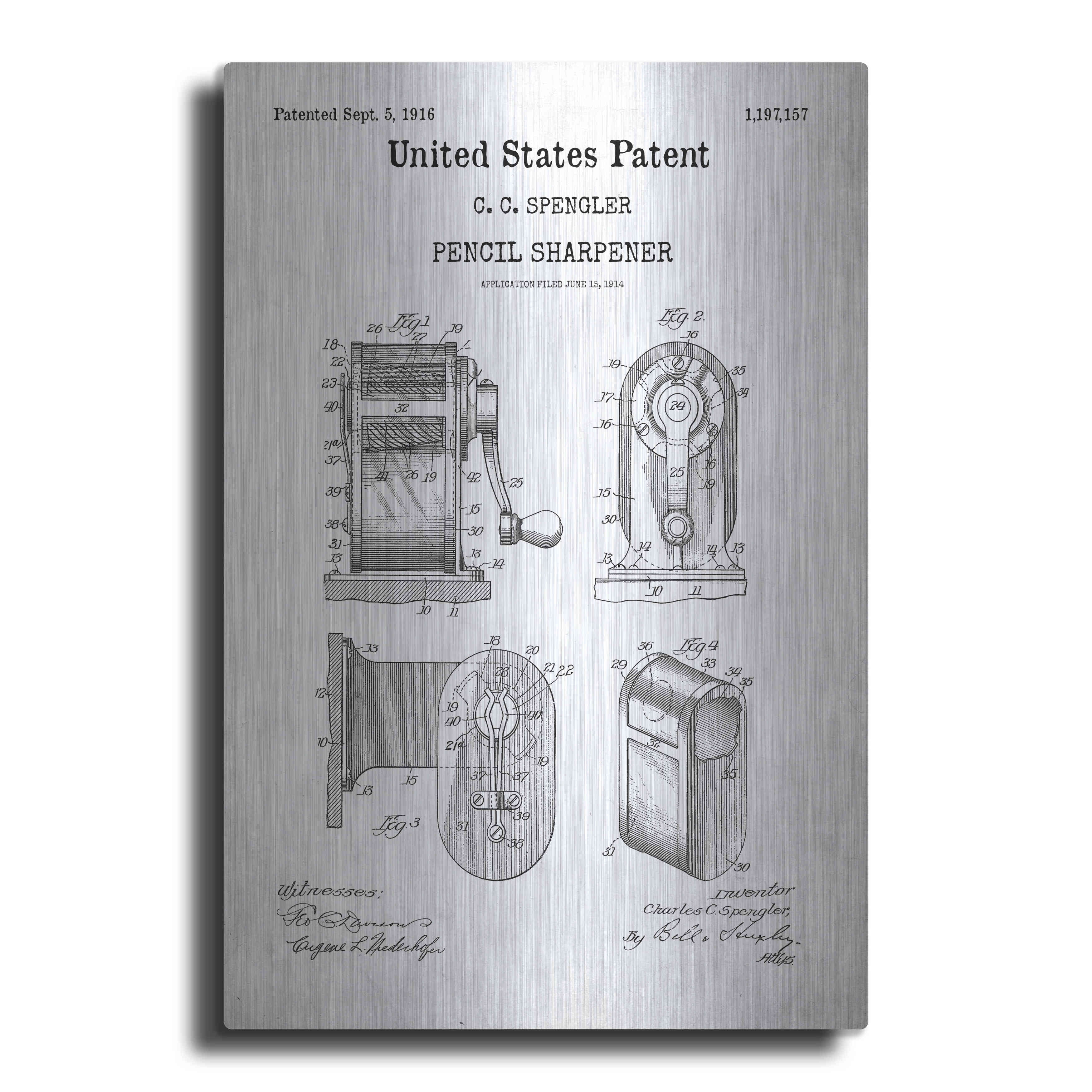 Luxe Metal Art 'Pencil Sharpener Blueprint Patent White' Acrylic Glass ...