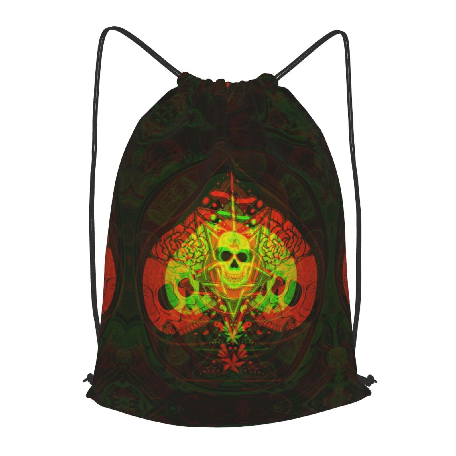 XMXT Waterproof Gym Bag, Red Skeleton Ace Print Drawstring Backpack for ...