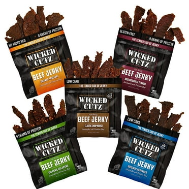 Wicked Cutz Premium Beef Jerky Sticks, Protein-Rich, 6-Flavor Variety ...