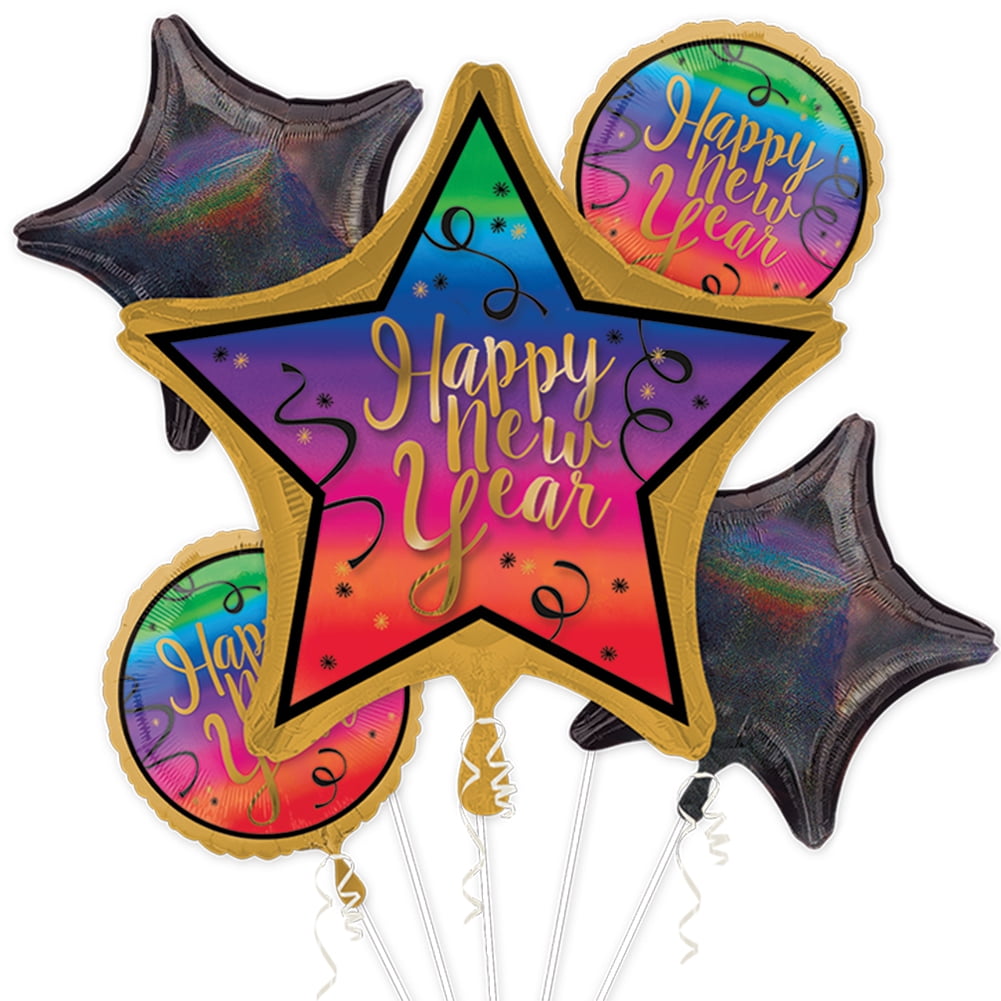 Anagram Colorful Happy New Year Bouquet 5pc Balloon Pack, Black ...