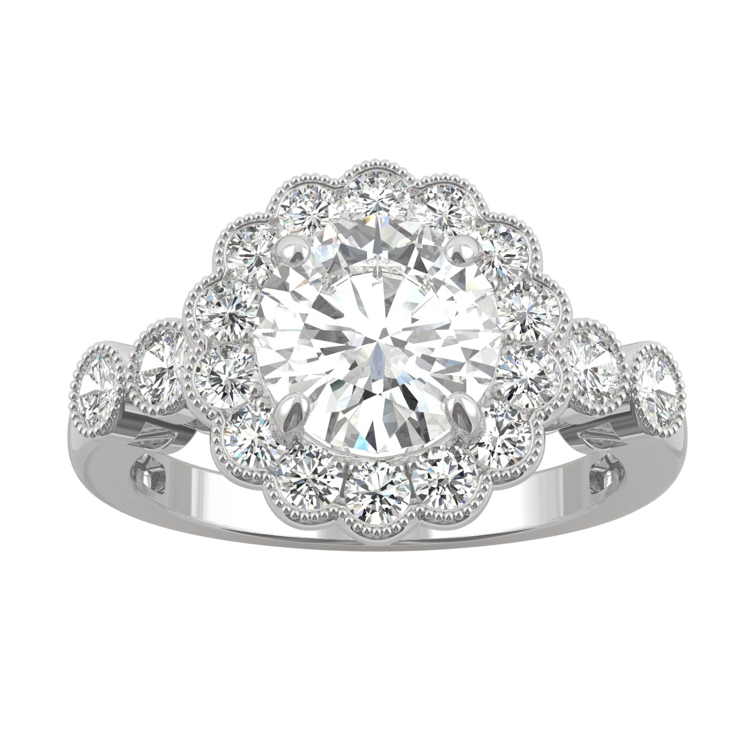 Charles And Colvard 14k White Gold Moissanite 8mm Round Engagement Ring