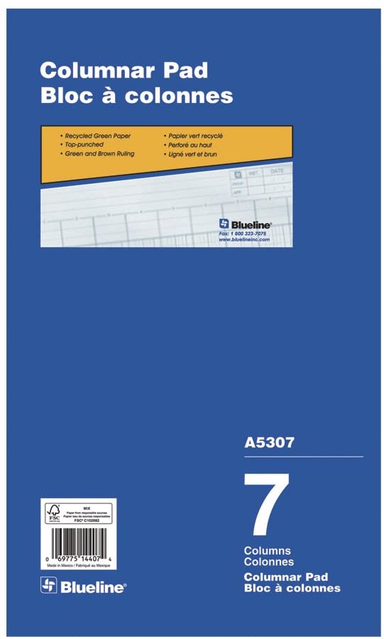 Columnar Pad, Glued Top Binding, 7 Columns, 50 Sheets, 8-1/4" x 14 ...