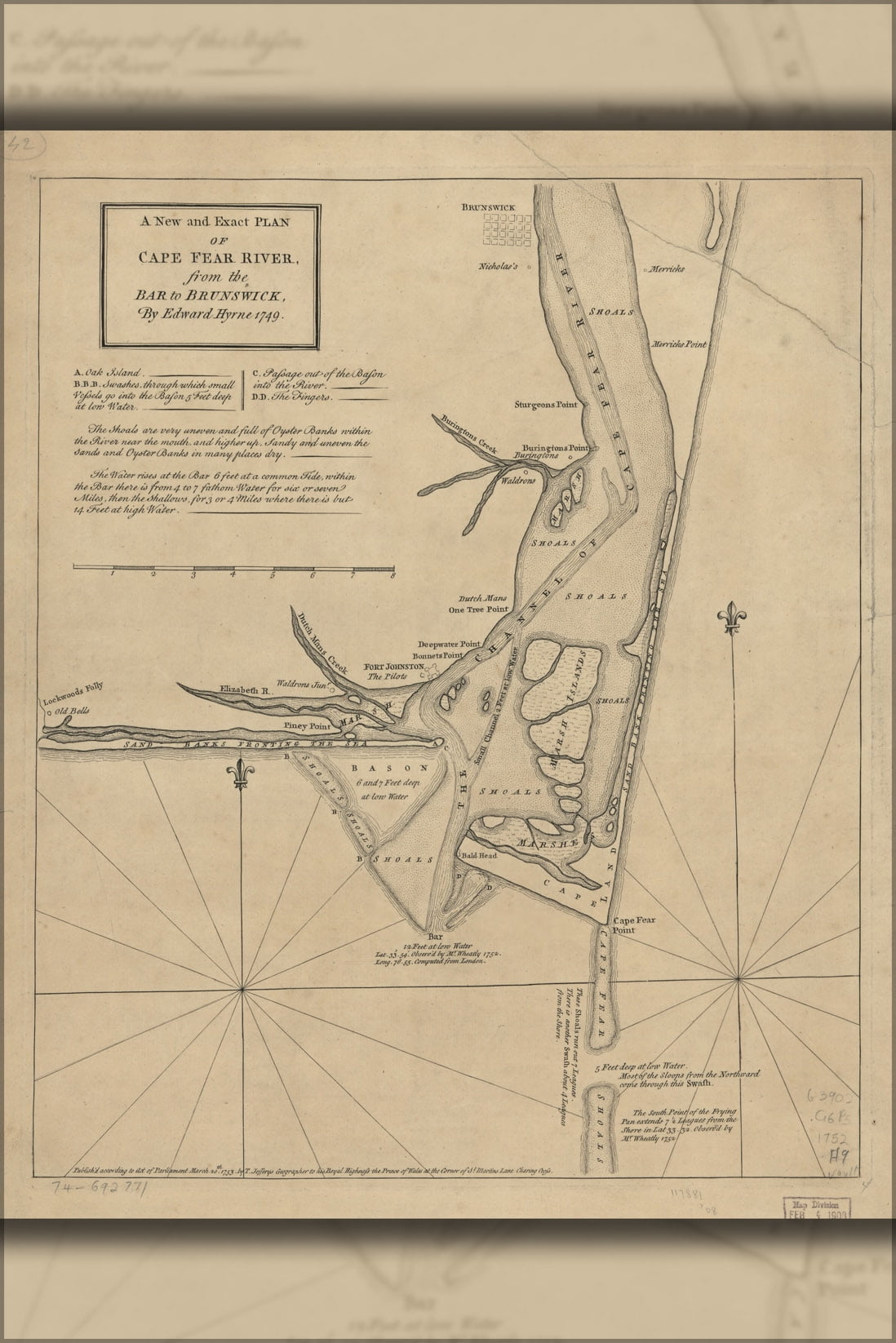 24"x36" Gallery Poster, map of Cape Fear River north carolina 1749 ...