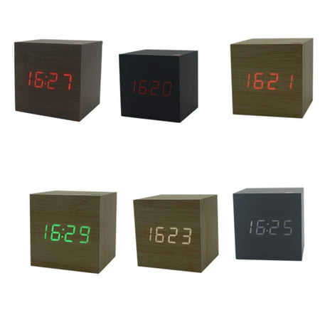 Square Cube USB Wooden Alarm Digital Desk control clock; Clock Sound ...
