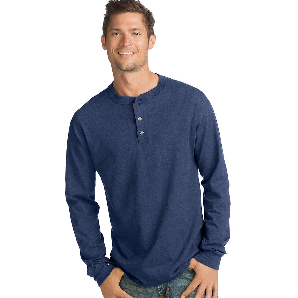 Hanes Mens Beefy T Long Sleeve Henley O5719