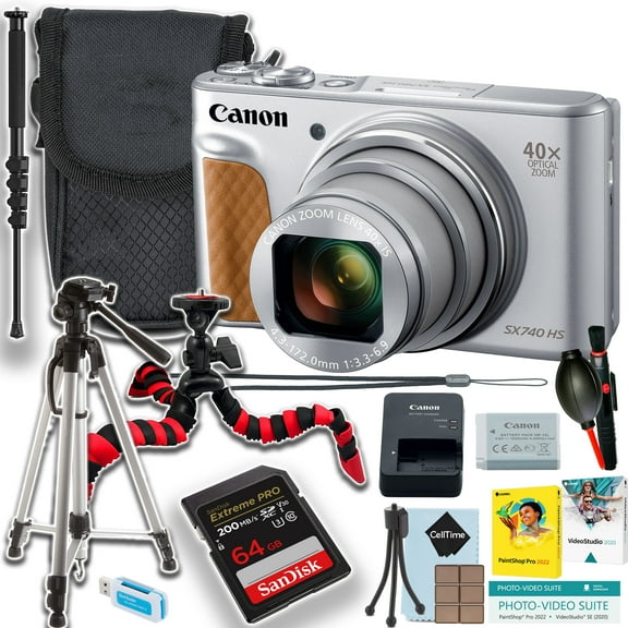 Canon PowerShot SX740 HS Digital Camera (Black) + 64GB Ultra Memory ...