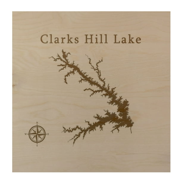 Clarks Hill Lake J. Strom Thurmond Reservoir 12x12" Wood Lake Map Wall ...