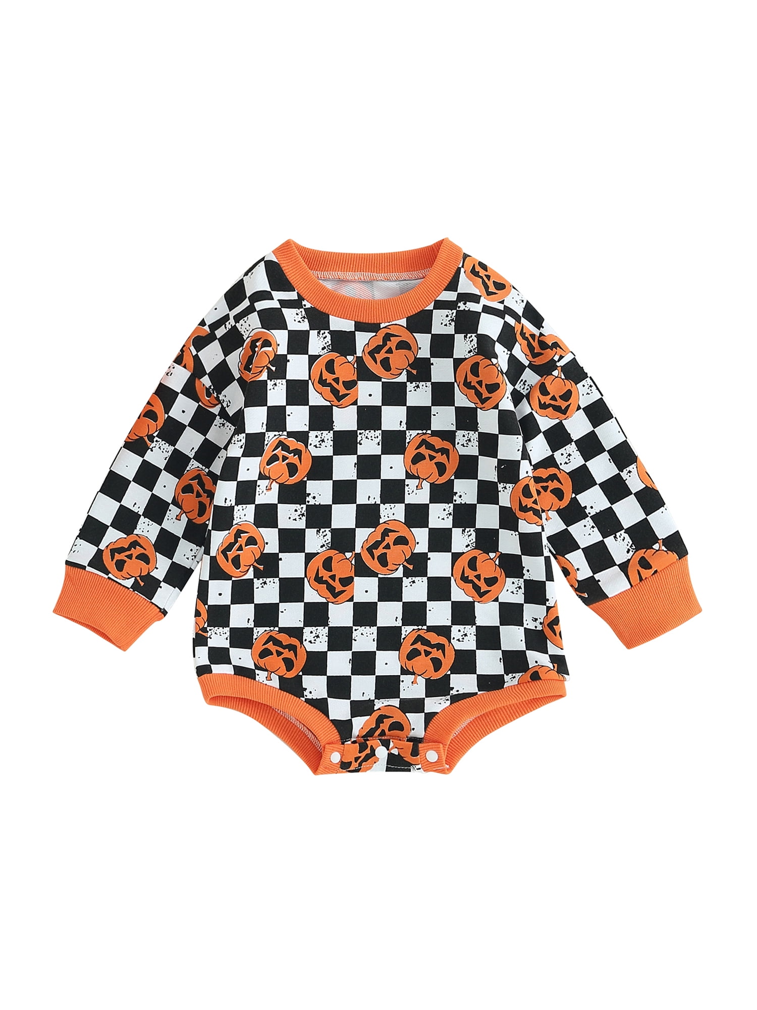 Infant Baby Halloween Romper Long Sleeve Pumpkin Checkerboard Print Bodysuit - Walmart.com
