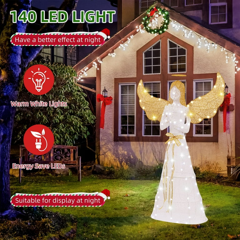 Outdoor Lighted Angel With Trumpet