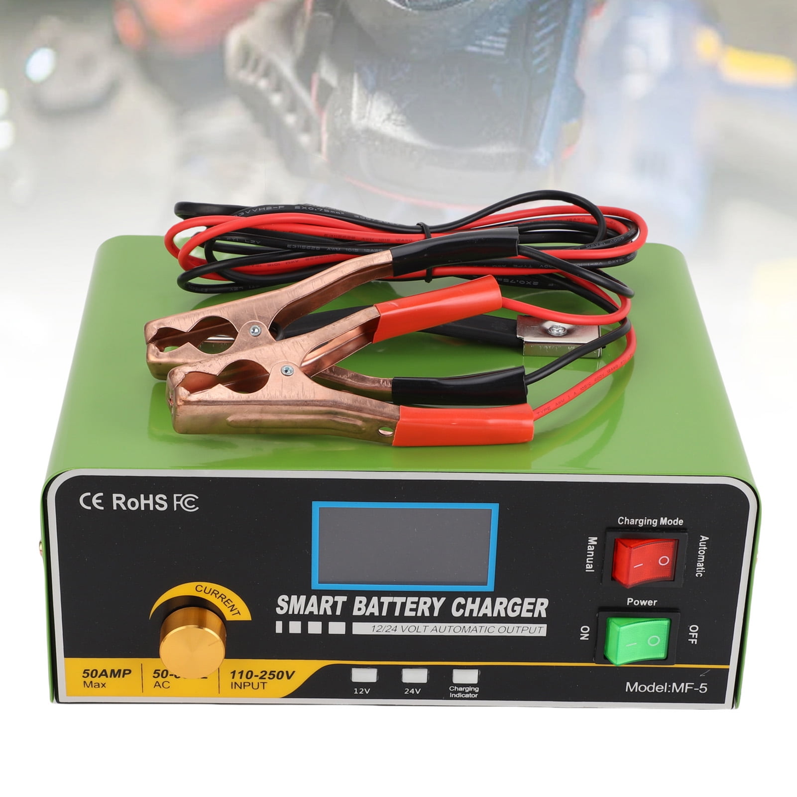 50A 12V/24V Smart Battery Charger Engine Starter & Maintainer for Cars ...