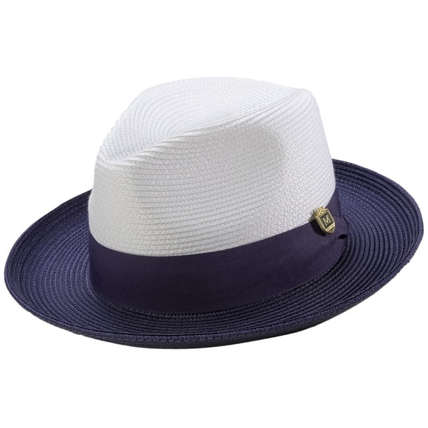 Men's Two-tone Pinch Hat Wide Brim Matching Grosgrain Ribbon Straw ...