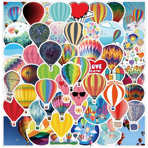 50 Pack Hot Air Balloon Stickers Laptop Water Bottles Car Hydroflasks ...