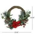 Noble House Wallsten Artificial Eucalyptus Half Wreath with Poinsettia and Berries, Green and ...