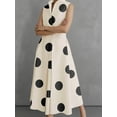 Beige Polka Dot V-Neck Sleeveless Button-Up Flared Midi Dress For Women ...