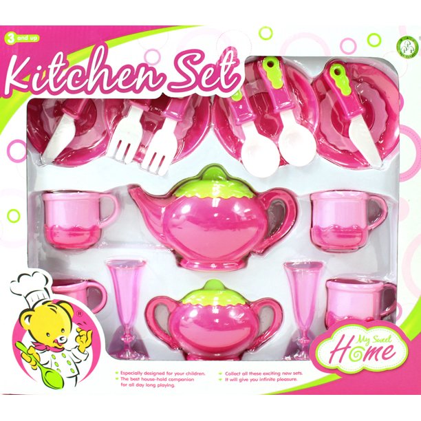 Kitchen Connection Deluxe Pink Tea Set For Kids With Tea Pots, Cups ...