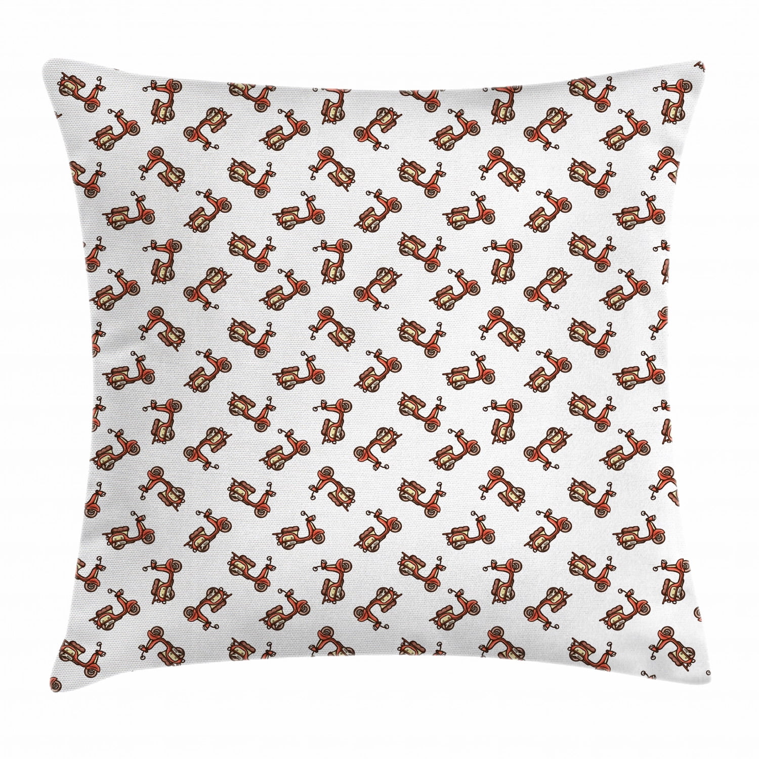 Motorcycle Throw Pillow Cushion Cover, Retro Scooters Pattern with Hand ...