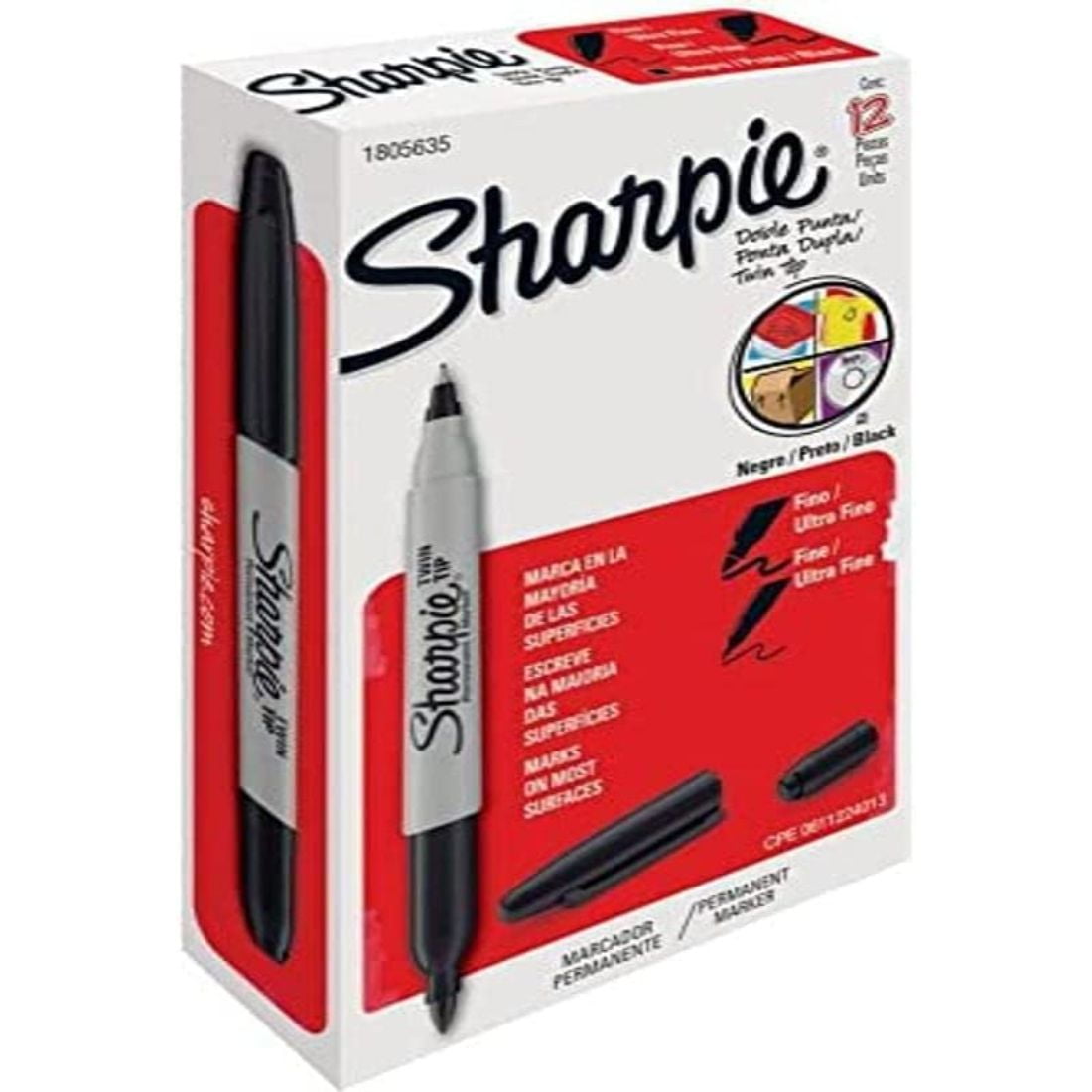 Sharpie - Marcador permanente doble punta, negro , 12 pzas Sharpie ...