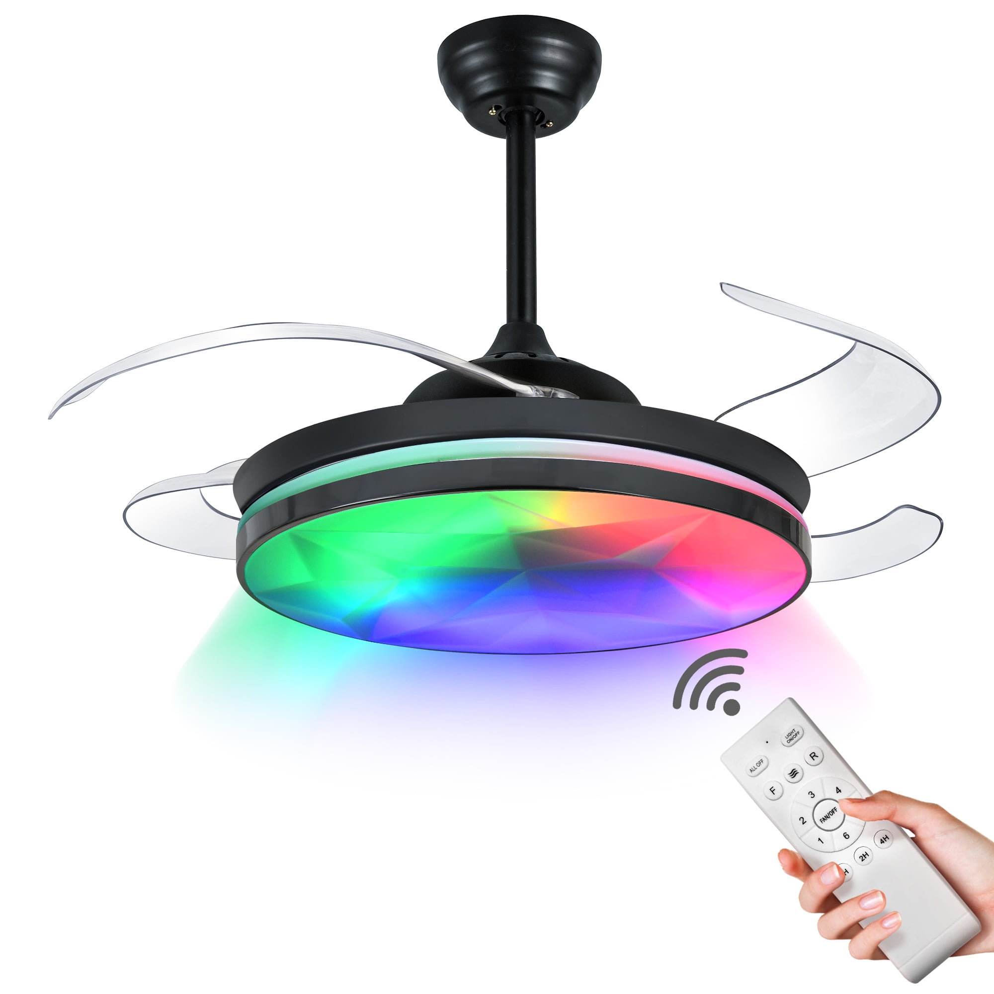 DWVO 42in Ceiling Fan with Light and Remote, Flush Mount Fan Light with ...