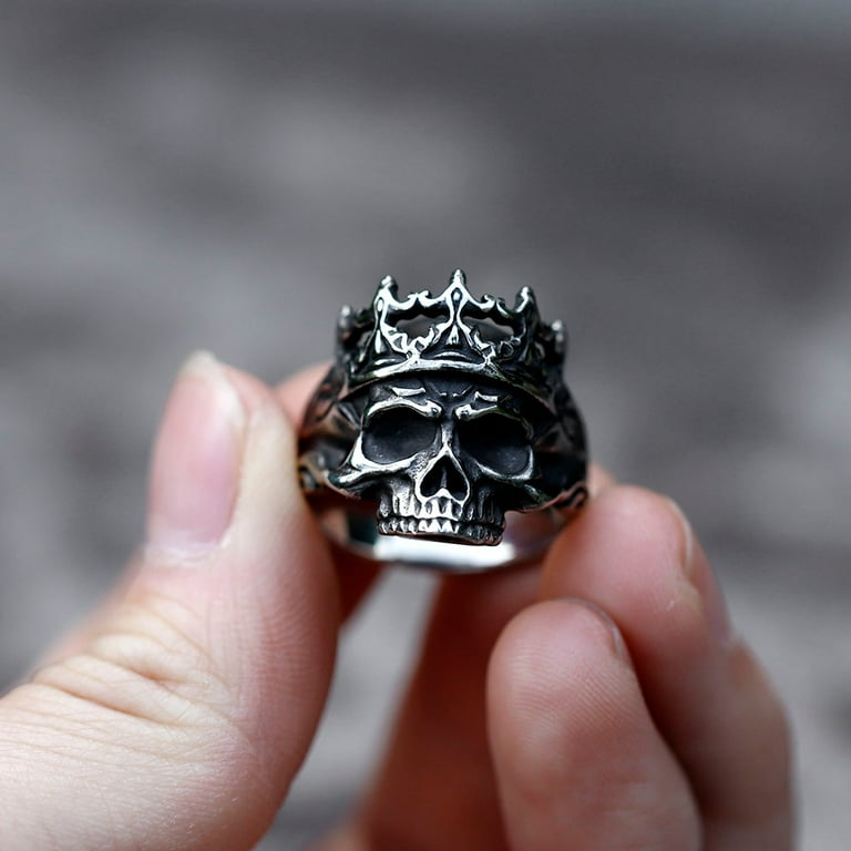 ZMY Home Stainless Steel Party Chunky Jewelry Crown King Skull Ring for Men 9
