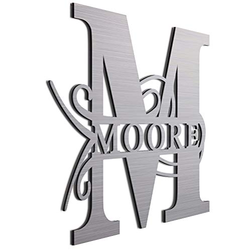 JASS GRAPHIX Moore 12" Brushed Aluminum Monogrammed Sign Door Wall ...