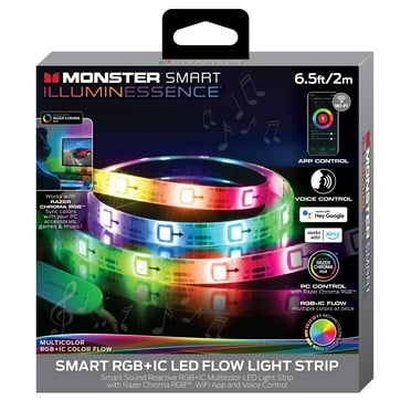 Monster 6.5 ft RGB LED Light Strip, Sound Reactive, Music Sync, USB ...