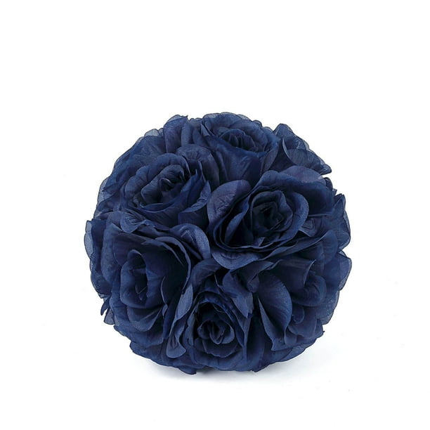 Efavormart 2 Pack | 7" NAVY BLUE Flower Ball Silk Rose Pomander Kissing ...