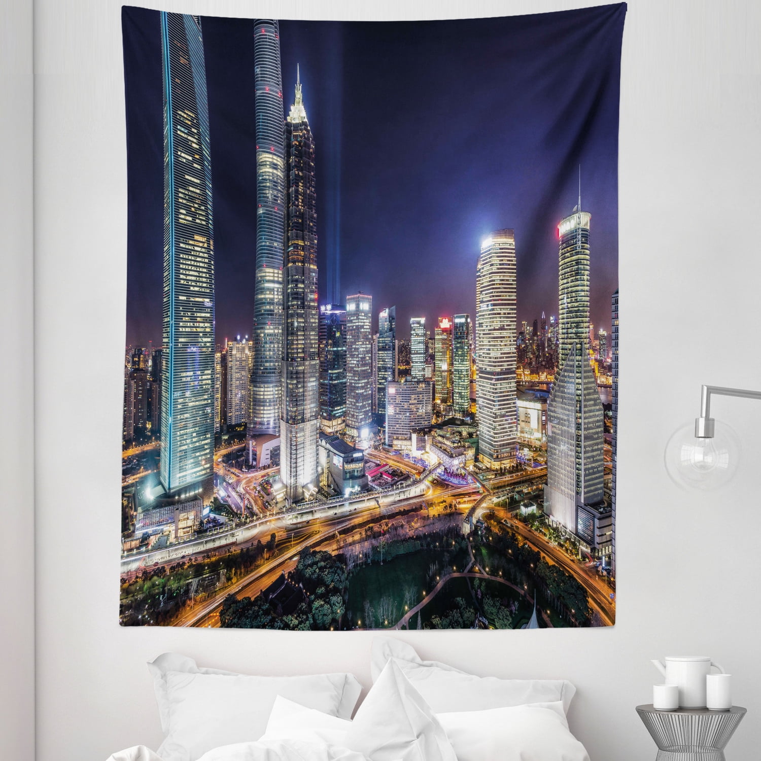 Urban Tapestry, Skyline Skyscrapers in Modern City at Night ...