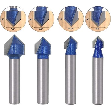 FanShow 4pcs 6.35mm Shank V Groove Solid Carbide Cnc Router Engraving ...