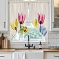Blue Red Yellow Tulips Swag Curtain Valance for Window 2 Panels Country ...