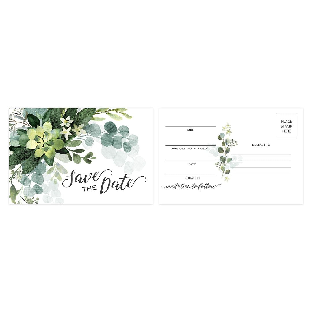 Save The Date Greenery Floral Postcards / 50 Beautiful Mailing ...