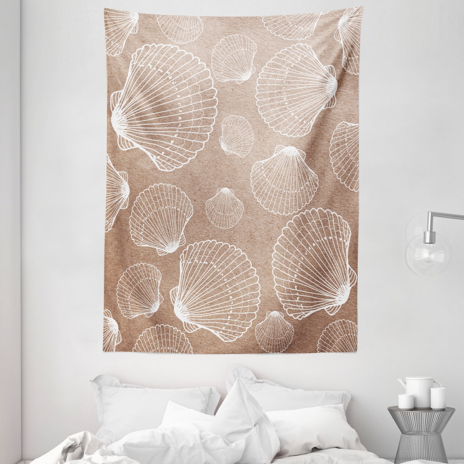 Seashell Tapestry, Nautical Composition with Outline Style Shells Hand ...