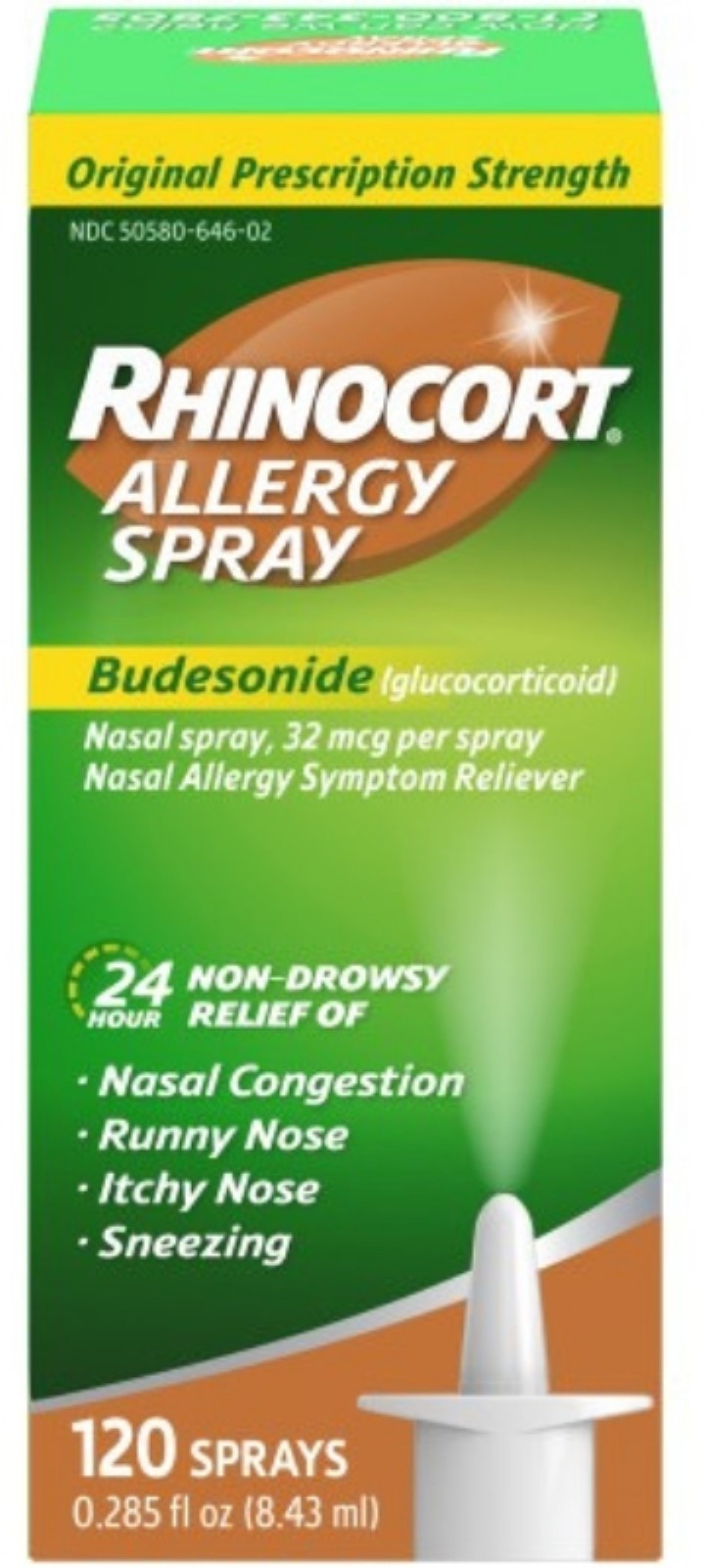 Rhinocort 24 Hour Non-Drowsy Allergy Relief Spray 120 sprays, 0.285 oz ...
